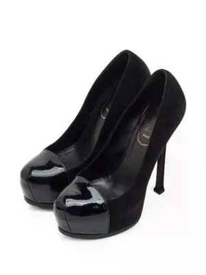 Saint Laurent Suede Patent Leather Cap-toe Platform Stiletto Pumps