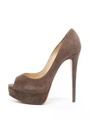 CHRISTIAN LOUBOUTIN Suede Peep Toe Platform Stiletto Pumps