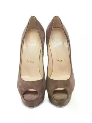 CHRISTIAN LOUBOUTIN Suede Peep Toe Platform Stiletto Pumps