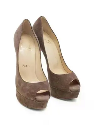 CHRISTIAN LOUBOUTIN Suede Peep Toe Platform Stiletto Pumps