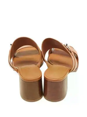 Hermès Buckle Detail Leather Block Heel Sandals - Brown