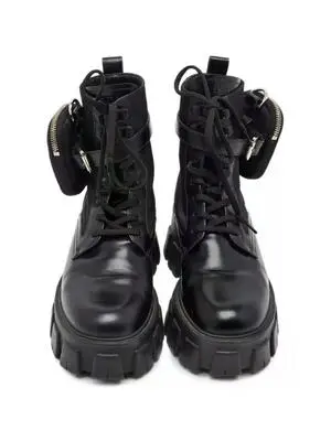 Prada Monolith Combat Boots With Detachable Pouch - Black