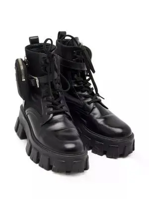 Prada Monolith Combat Boots With Detachable Pouch - Black