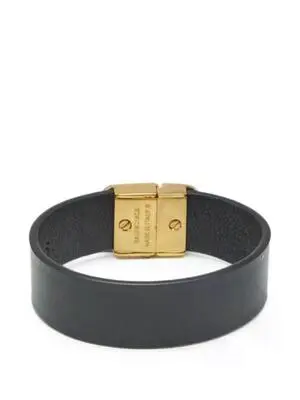 Balenciaga Bb Logo Leather Bracelet - Black