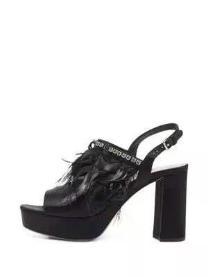 Miu Miu Feather Crystal Embellished Platform High Block Heel Sandals