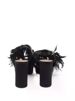 Miu Miu Feather Crystal Embellished Platform High Block Heel Sandals