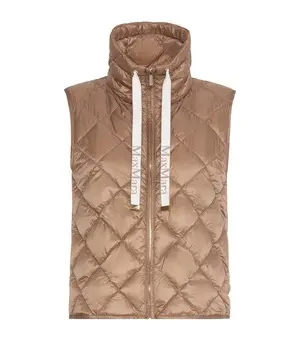 Max Mara Down-filled Diamond Quilted Puffer Gilet With Logo Drawstrings - Beige