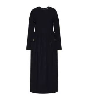 Max Mara Jersey Midi Dress With Decorative Pockets - Navy