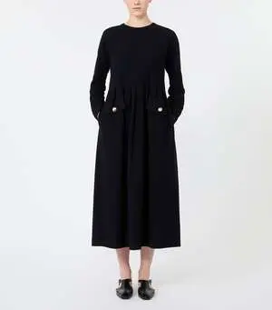 Max Mara Jersey Midi Dress With Decorative Pockets - Navy