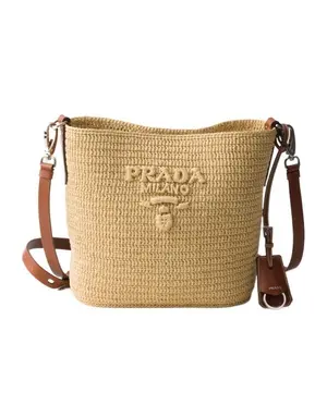 Prada Small Crochet And Leather Bucket Bag
