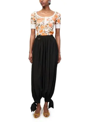 Chloé Flowy Pleated Crepe Chine Pants - Black