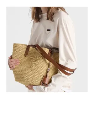 Prada Medium Crochet And Leather Tote Bag