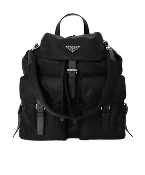 Prada Nylon Backpack With Leather Straps - Black