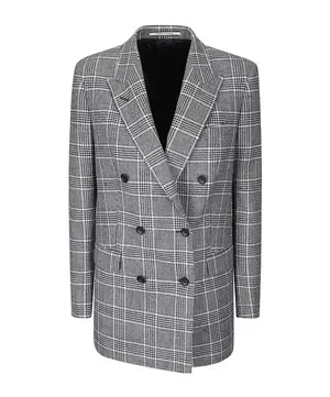 Tagliatore Long Sleeve Checked Blazer - Gray