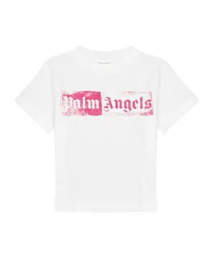 Palm Angels Cropped Cotton Tee With Distressed Logo - No