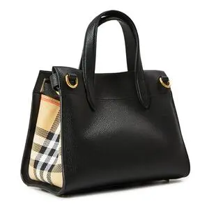 Burberry Grained Leather Tote With Gold Tone Turnlock And Check Lining - No