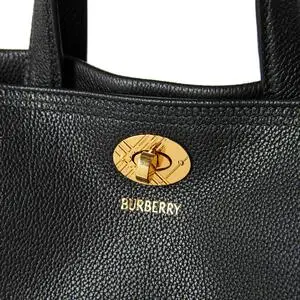 Burberry Grained Leather Tote With Gold Tone Turnlock And Check Lining - No