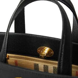 Burberry Grained Leather Tote With Gold Tone Turnlock And Check Lining - No