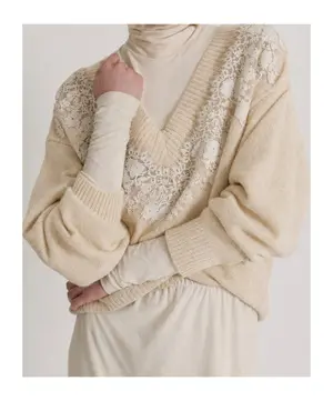 Alberta Ferretti Cashmere V-neck Sweater With Lace Inset