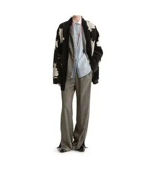 FORTE_FORTE Herringbone Wide-leg Trousers With Side Slits