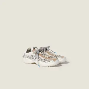 Miu Miu Bubble Embroidered Technical Fabric And Suede Sneakers
