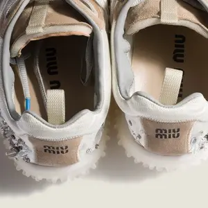 Miu Miu Bubble Embroidered Technical Fabric And Suede Sneakers