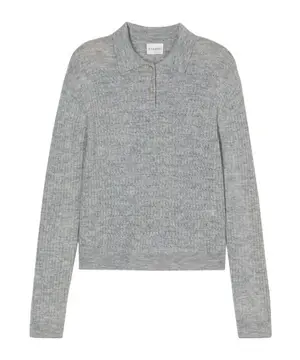 Closed Ribbed-knit Long-sleeve Polo Shirt