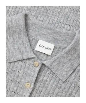 Closed Ribbed-knit Long-sleeve Polo Shirt