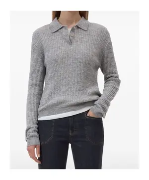 Closed Ribbed-knit Long-sleeve Polo Shirt