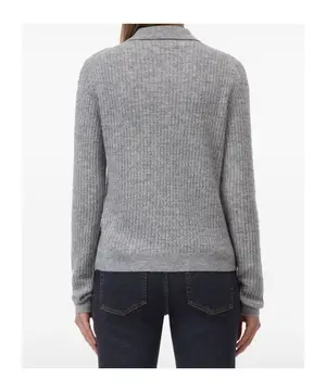 Closed Ribbed-knit Long-sleeve Polo Shirt