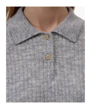 Closed Ribbed-knit Long-sleeve Polo Shirt