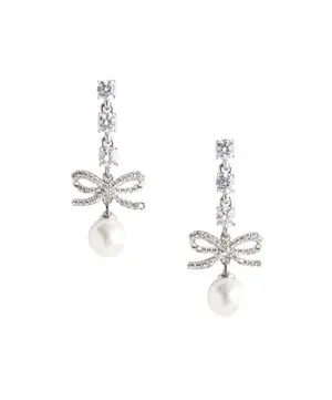 SELF-PORTRAIT Bow Crystal Drop Earrings - Silver