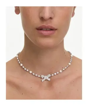 SELF-PORTRAIT Crystal Pearl Bow Necklace