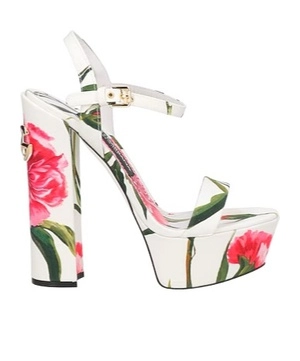 Dolce & Gabbana Floral Print Block Heel Sandals - White
