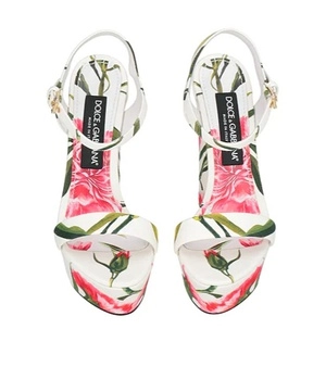 Dolce & Gabbana Floral Print Block Heel Sandals - White