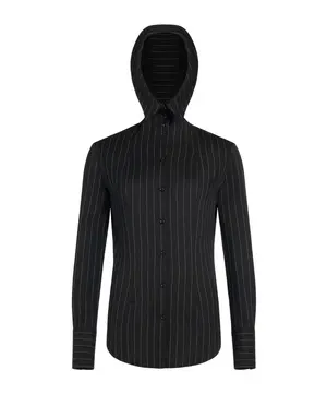 JEAN PAUL GAULTIER Long Sleeve Pinstripe Shirt With Hood