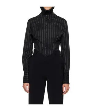 JEAN PAUL GAULTIER Long Sleeve Pinstripe Shirt With Hood
