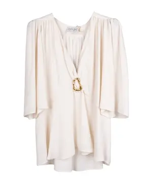 FORTE_FORTE Hammered Ring Draped V-neck Top - Ivory