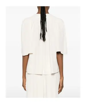 FORTE_FORTE Hammered Ring Draped V-neck Top - Ivory