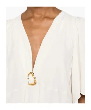 FORTE_FORTE Hammered Ring Draped V-neck Top - Ivory