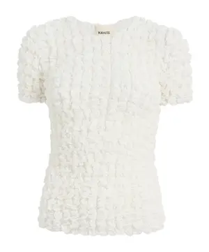 Khaite Polly Ruched Silk Chiffon Crewneck Top - Chalk