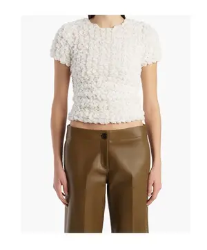 Khaite Polly Ruched Silk Chiffon Crewneck Top - Chalk
