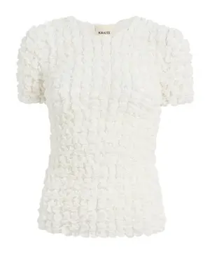 Khaite Polly Ruched Silk Chiffon Crewneck Top - Chalk