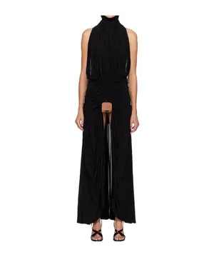 JEAN PAUL GAULTIER Draped Logo-patch Maxi Dress
