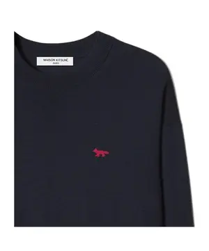Maison Kitsuné Red Profile Fox Comfort Jumper In Merino Wool - Classic Navy Blue