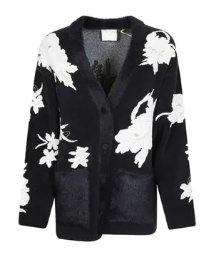 FORTE_FORTE Floral Printed V-neck Cardigan - Black
