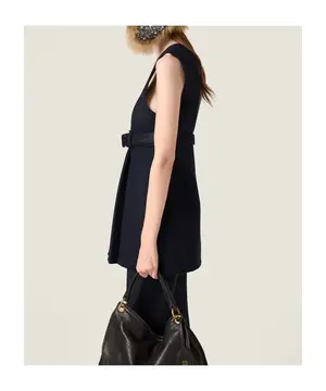 Miu Miu Belted Pleated Wool Dress