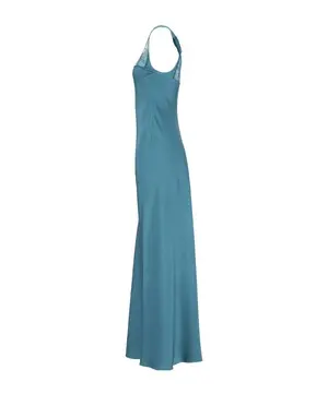 FORTE_FORTE Lace-trimmed Satin Maxi Dress - Green