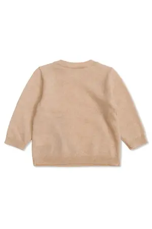 Bonpoint Crew Neck Long Sleeve Knit Top With Bear Applique