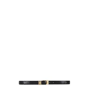 Elisabetta Franchi Leather Belt With Fish-scale Pattern - Black